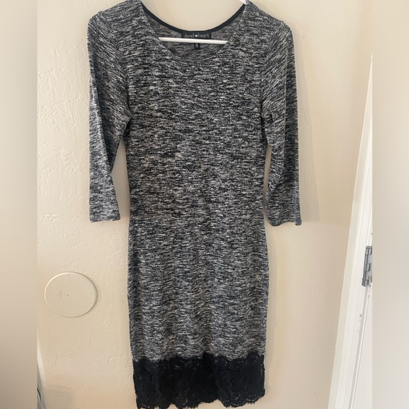 Derek Heart | Dresses | Derek Heart Charcoal Dress With Black Lace Hem ...